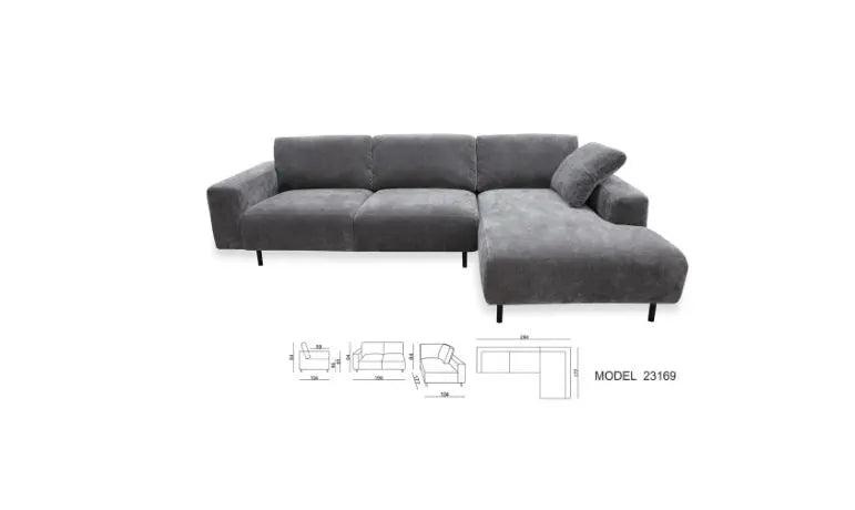 Lynx Sofa – 3-Seater with Right-Hand Chaise in Charcoal – Te Puke Furniture