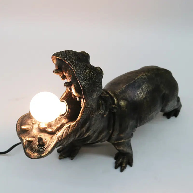 Hippo Table Lamp – Black & Bronze Resin Lamp with E14 Bulb – Te Puke ...