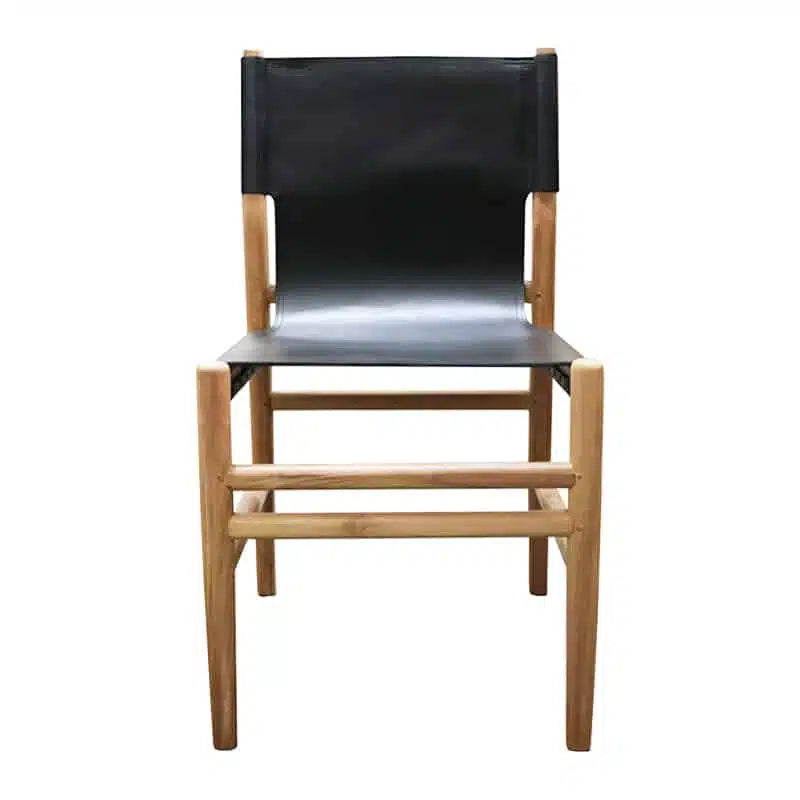 Harrison Dining Chair – Teak Wood Frame with Black Leather Seat – Te ...