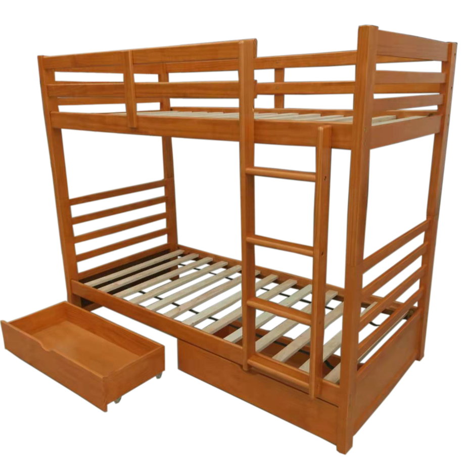 Space-Saving Wooden Bunk Bed with 2 Drawers in Warm Honey | Te Puke ...